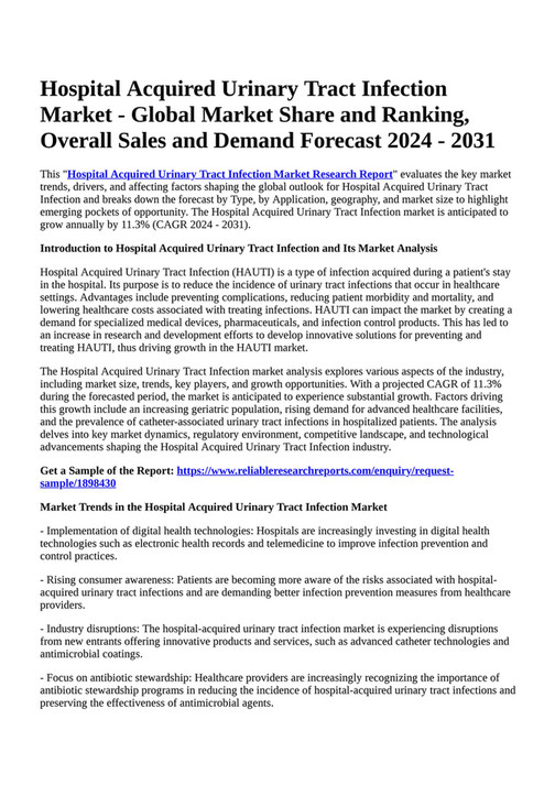 Reportprime Hospital Acquired Urinary Tract Infection Market Global