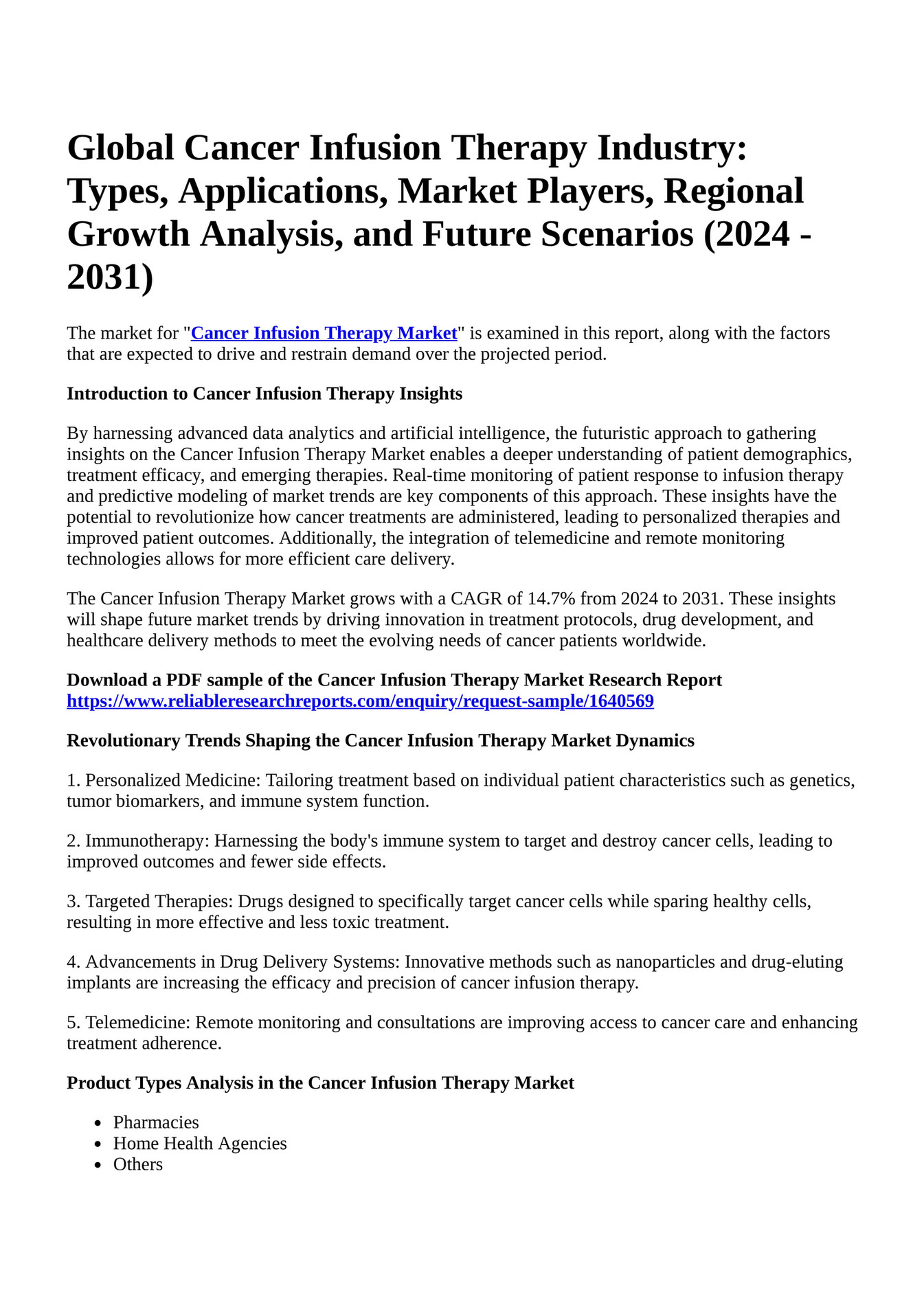 Reportprime - Global Cancer Infusion Therapy Industry: Types ...