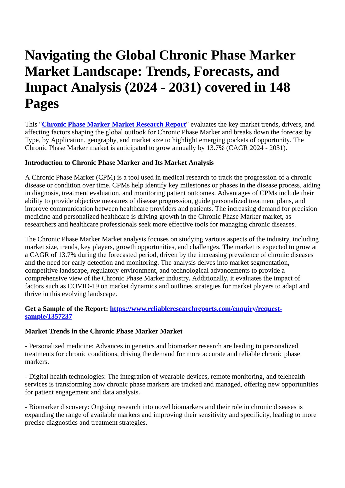 Reportprime - Navigating the Global Chronic Phase Marker Market ...
