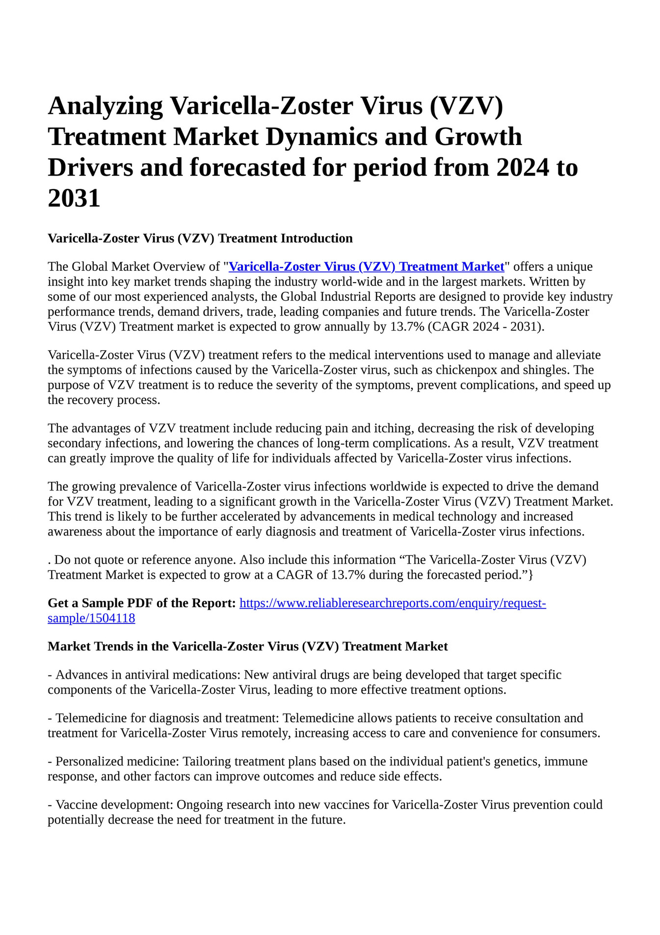 Reportprime - Analyzing Varicella-Zoster Virus (VZV) Treatment Market ...