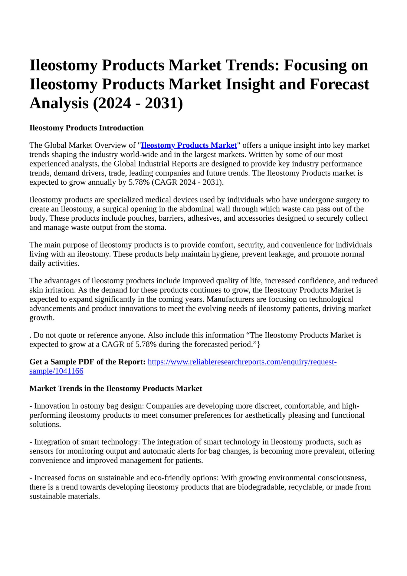 Reportprime Ileostomy Products Market Trends Focusing On Ileostomy Reportprime Ileostomy Products Market Trends Focusing On Ileostomy