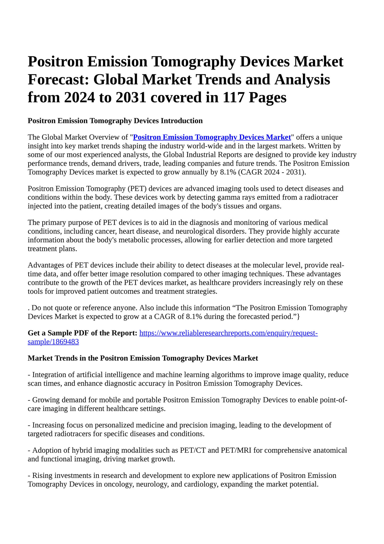 Reportprime Positron Emission Tomography Devices Market Forecast
