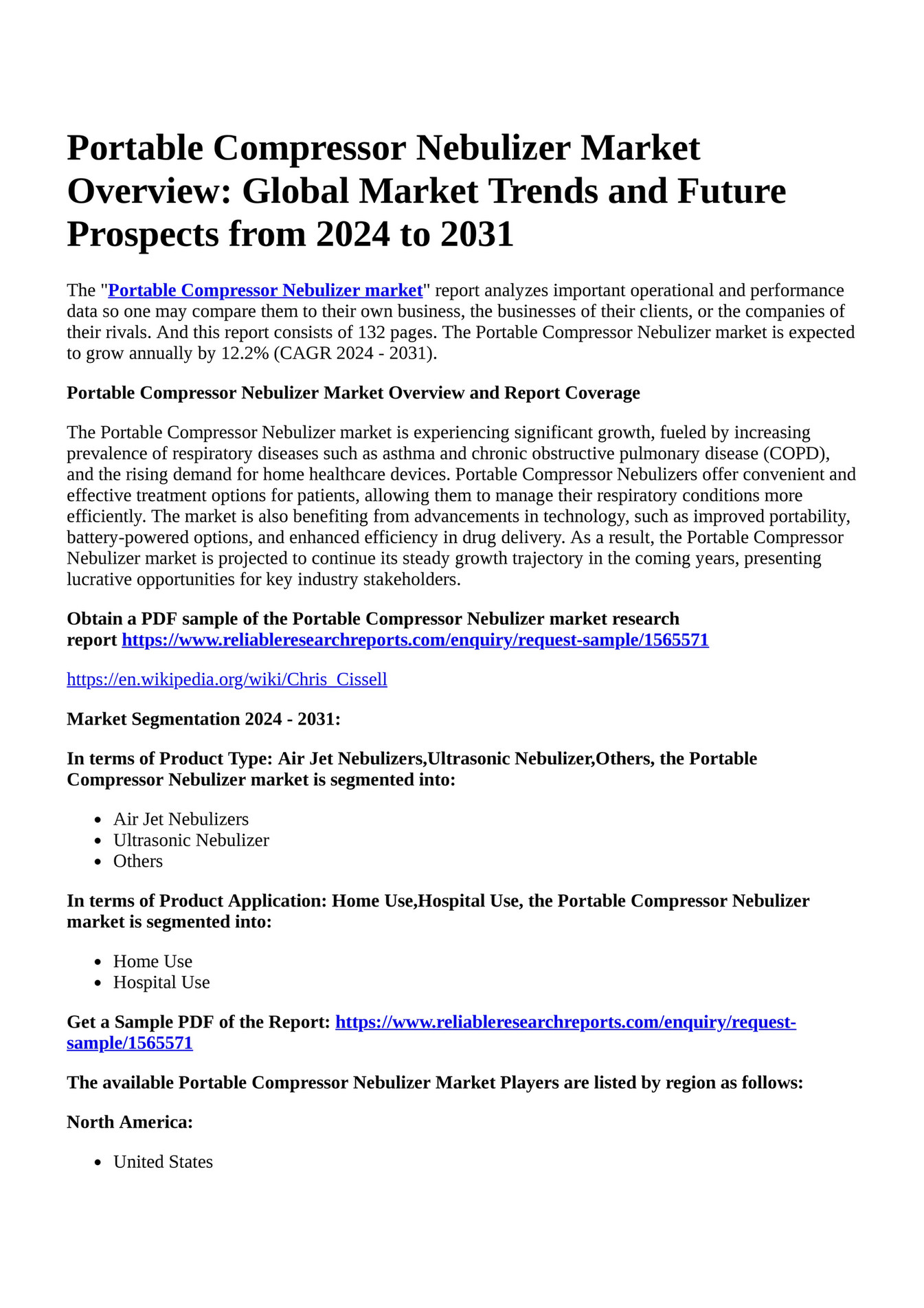 Reportprime - Portable Compressor Nebulizer Market Overview: Global ...