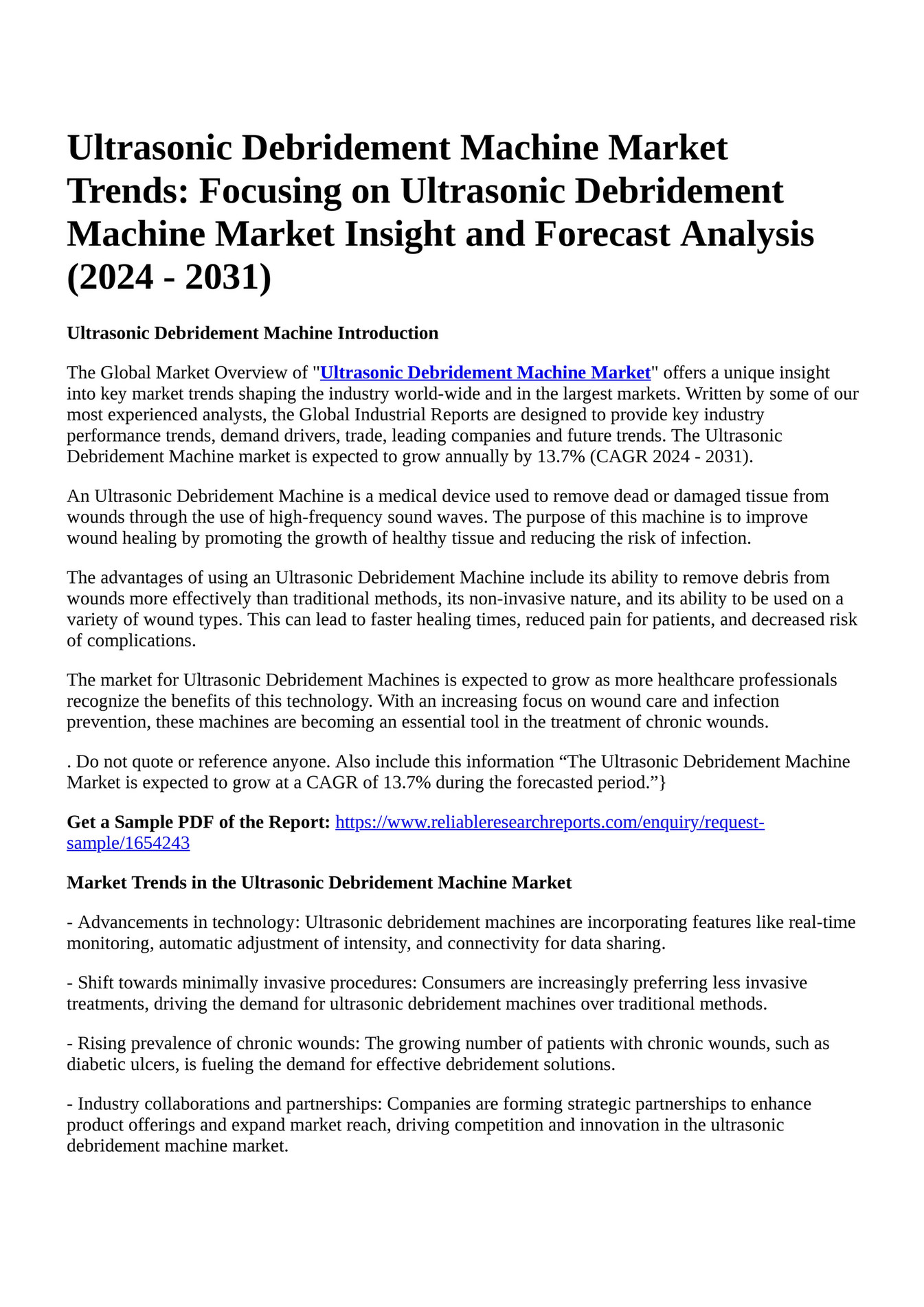 Reportprime - Ultrasonic Debridement Machine Market Trends: Focusing on ...