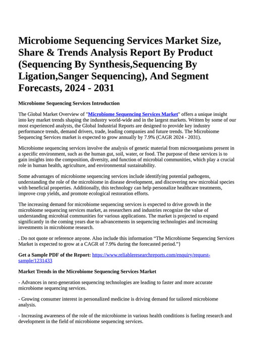 Reportprime - Microbiome Sequencing Services Market Size, Share & Trends Analysis Report By ...