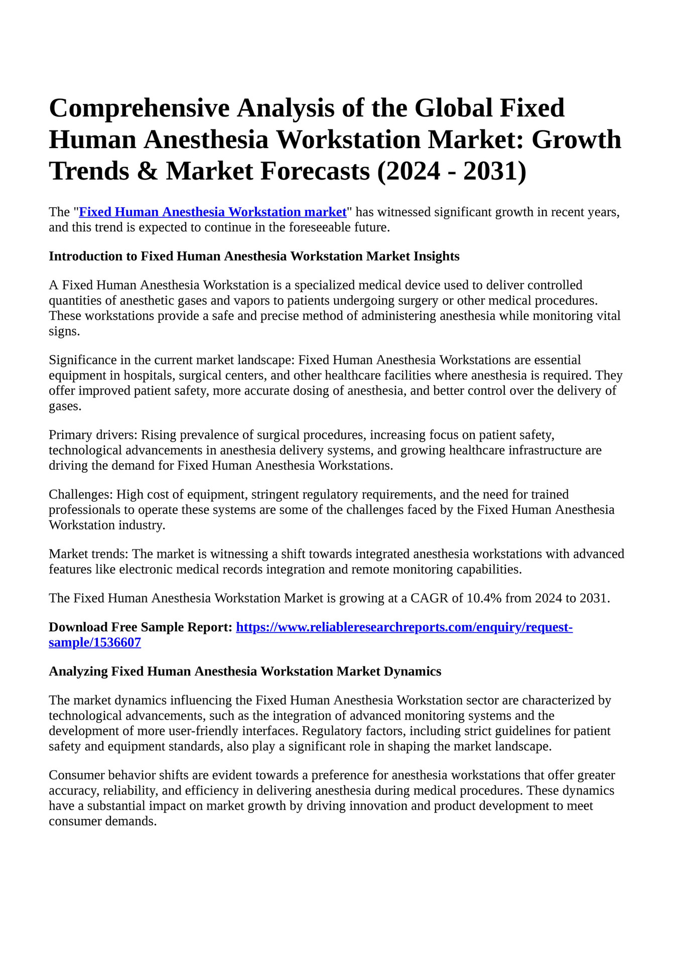 Reportprime - Comprehensive Analysis of the Global Fixed Human ... Reportprime - Comprehensive Analysis of the Global Fixed Human ...