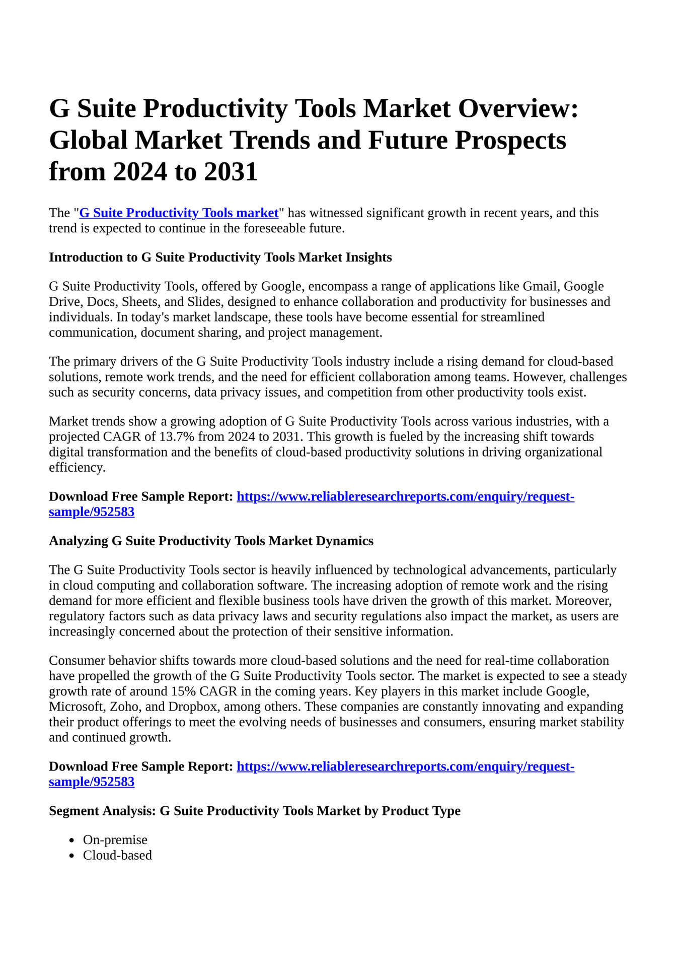 Reportprime - G Suite Productivity Tools Market Overview: Global Market ...