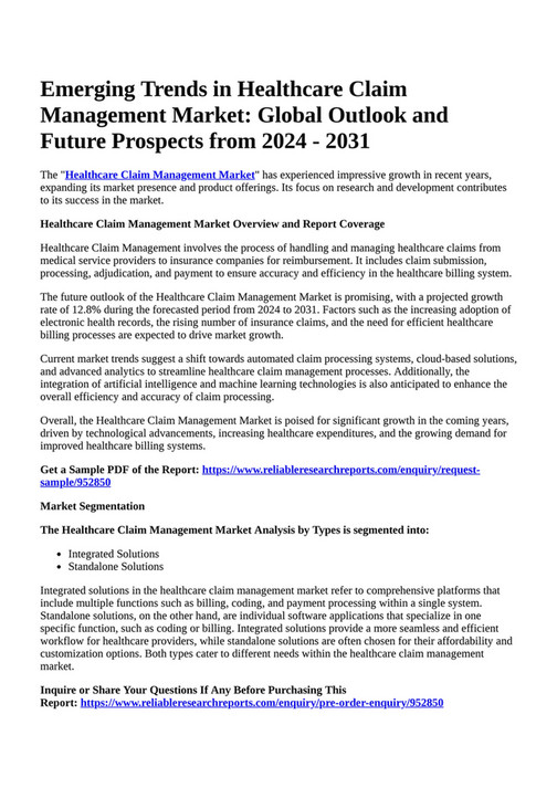 Reportprime - Emerging Trends in Healthcare Claim Management Market ...