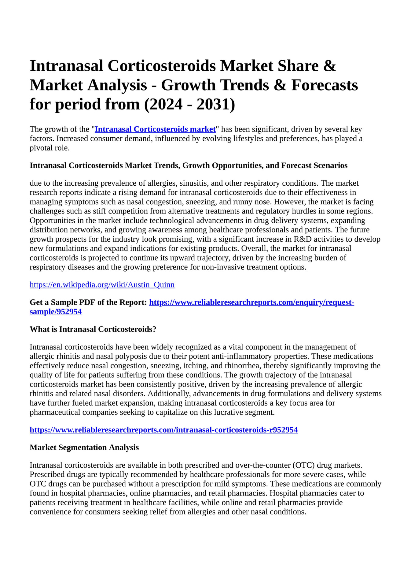 Reportprime - Intranasal Corticosteroids Market Share & Market Analysis ... Reportprime - Intranasal Corticosteroids Market Share & Market Analysis ...