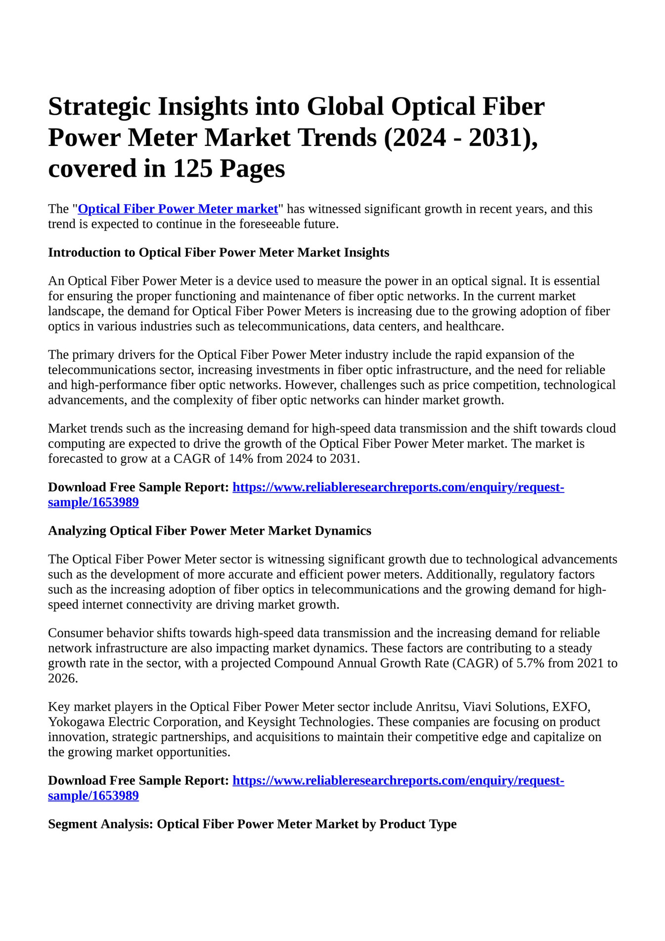 Reportprime - Strategic Insights into Global Optical Fiber Power Meter ...