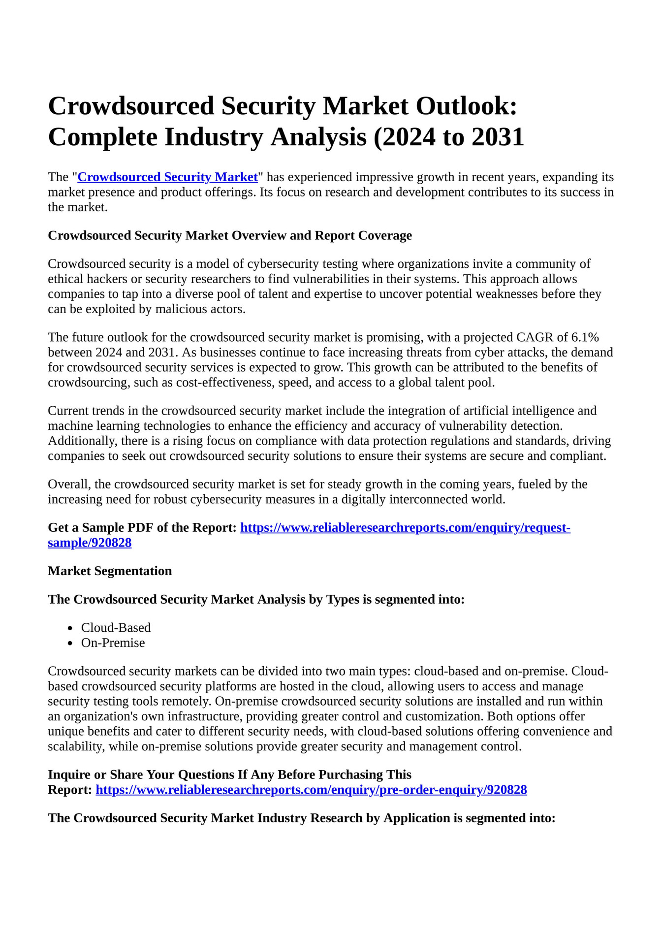 Reportprime - Crowdsourced Security Market Outlook: Complete Industry ...