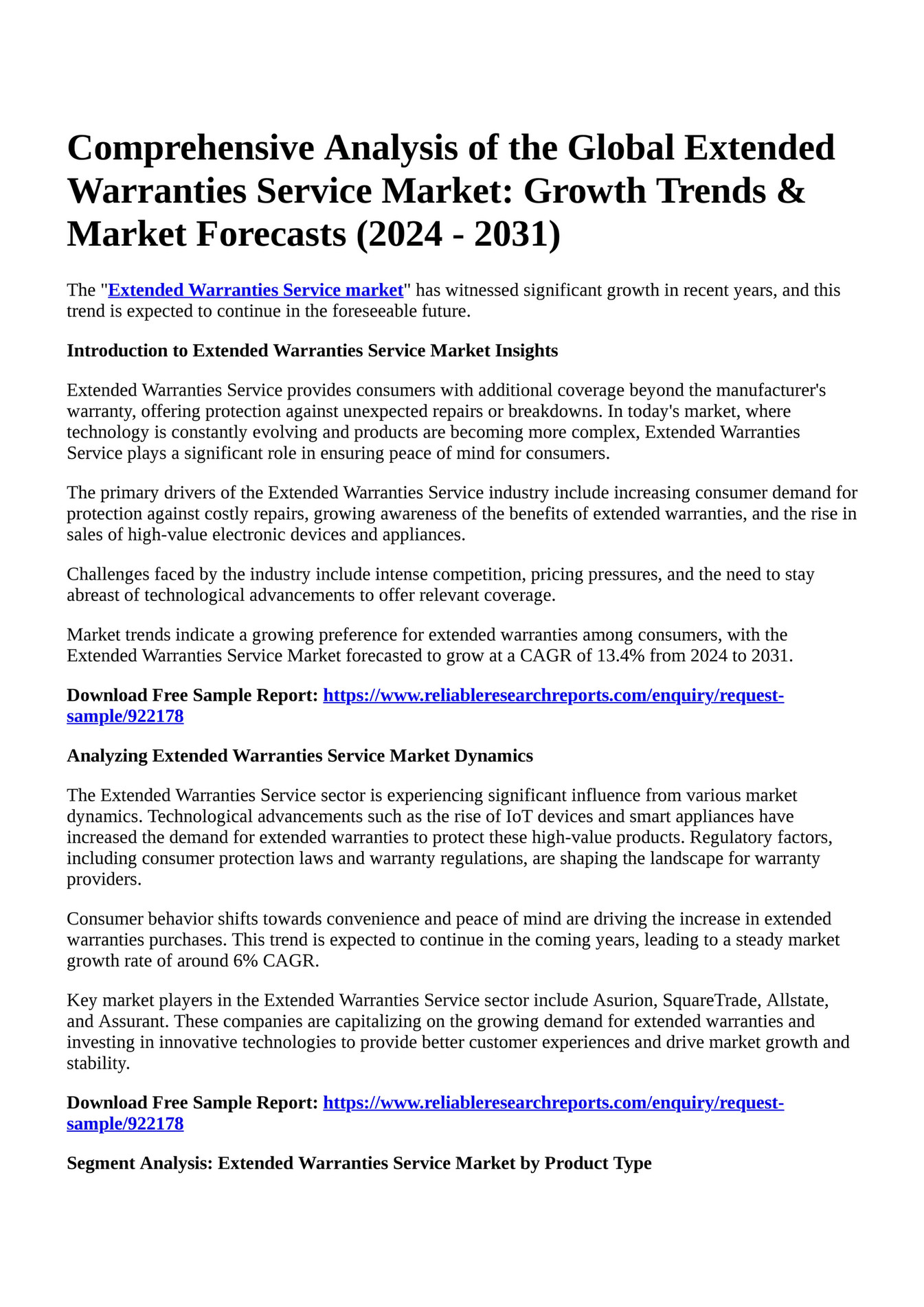 Reportprime - Comprehensive Analysis of the Global Extended Warranties ... Reportprime - Comprehensive Analysis of the Global Extended Warranties ...