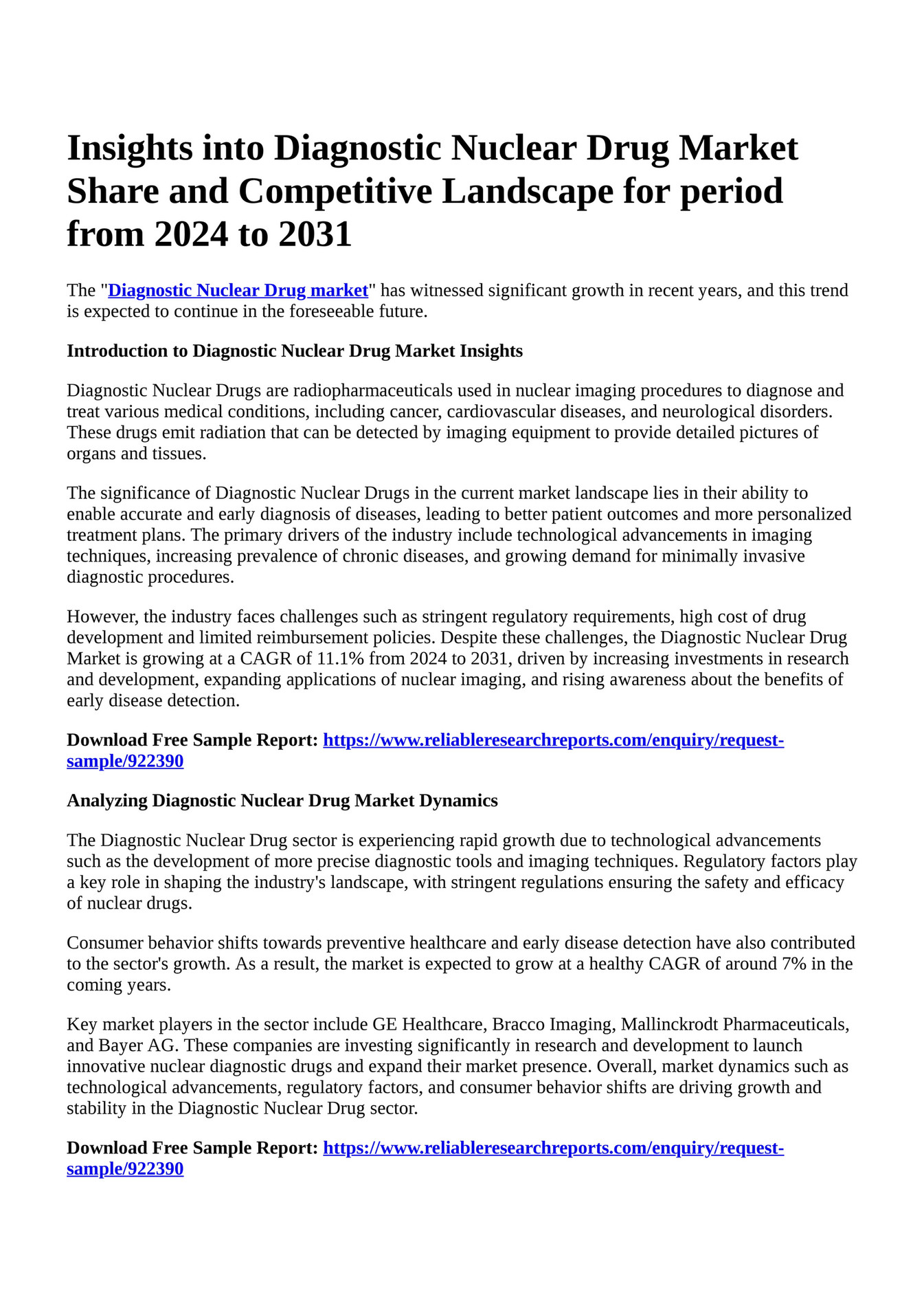 Reportprime - Insights into Diagnostic Nuclear Drug Market Share and ...