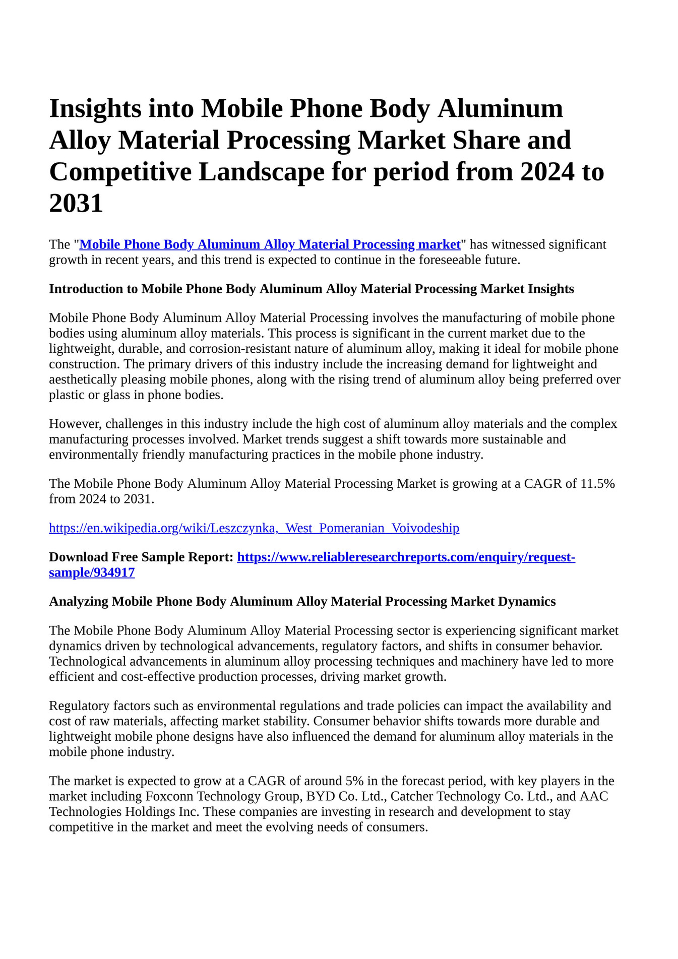 Reportprime - Insights into Mobile Phone Body Aluminum Alloy Material ...