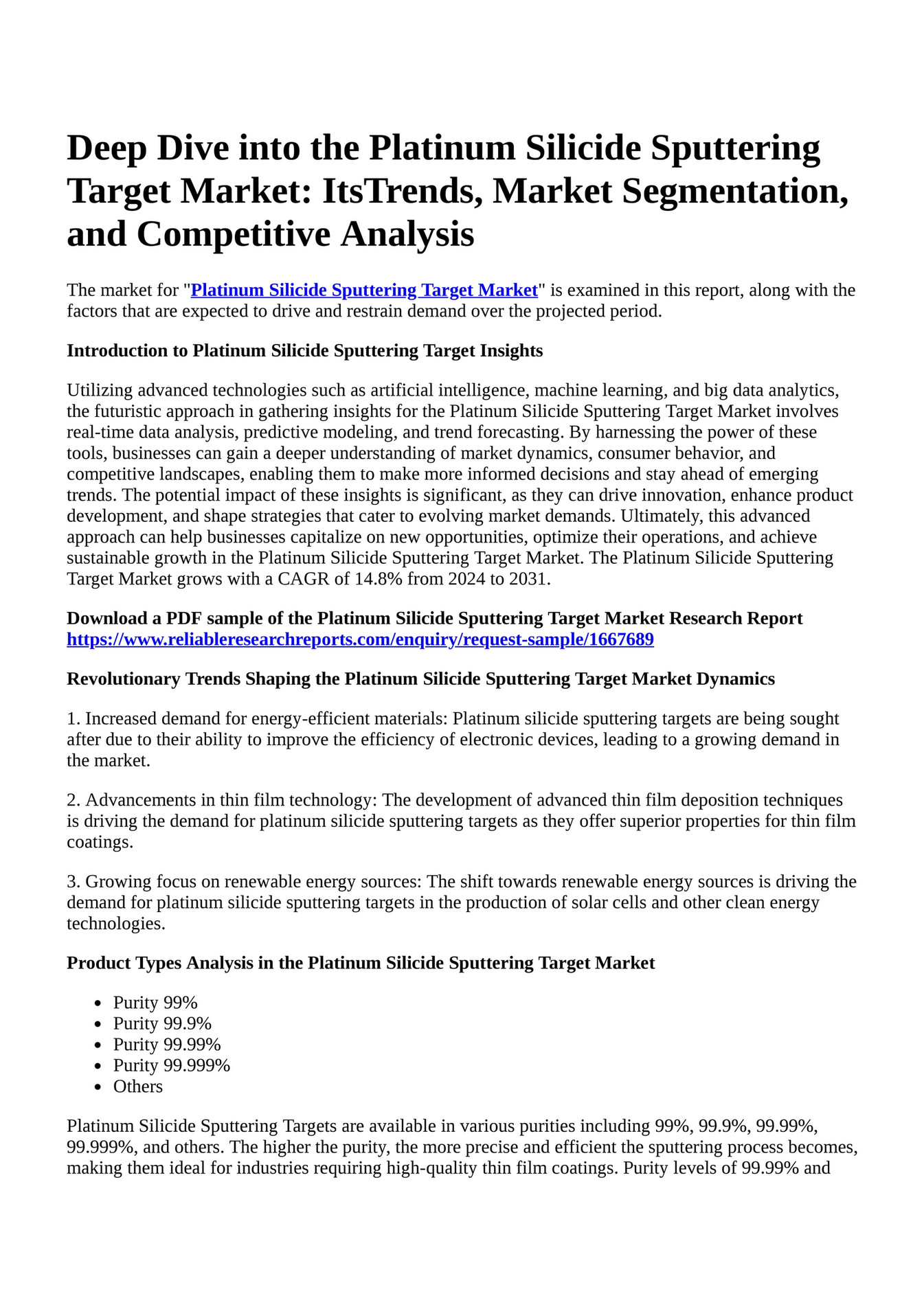 Reportprime - Deep Dive into the Platinum Silicide Sputtering Target ... Reportprime - Deep Dive into the Platinum Silicide Sputtering Target ...