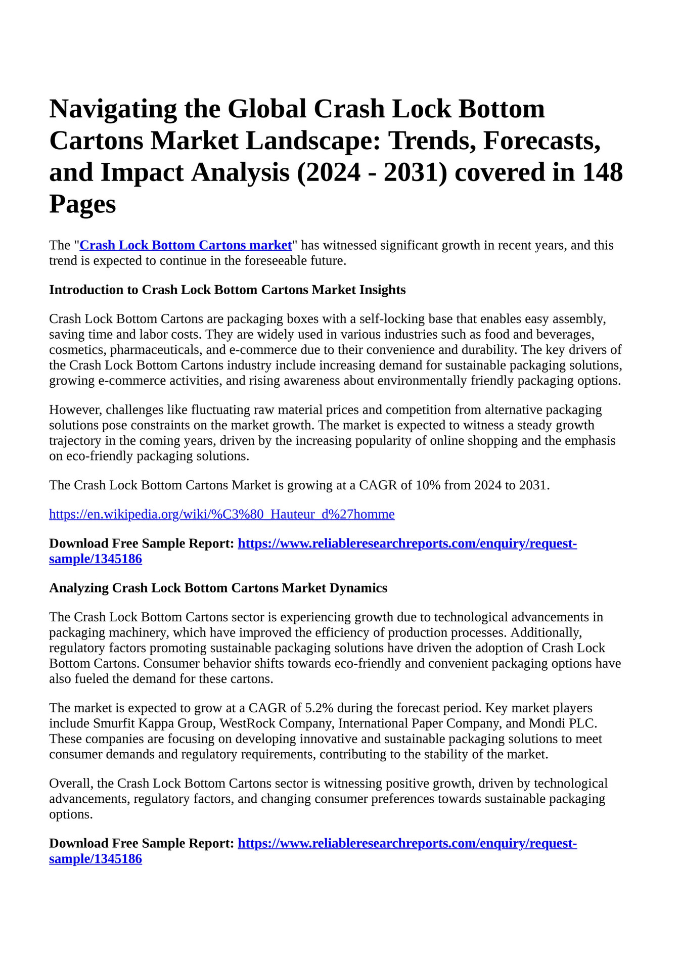 Reportprime - Navigating the Global Crash Lock Bottom Cartons Market ... Reportprime - Navigating the Global Crash Lock Bottom Cartons Market ...