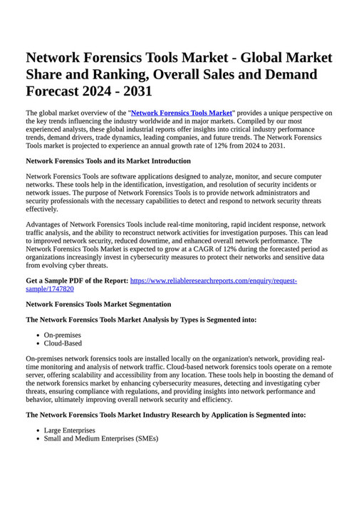 Reportprime - Network Forensics Tools Market - Global Market Share and ... Reportprime - Network Forensics Tools Market - Global Market Share and ...