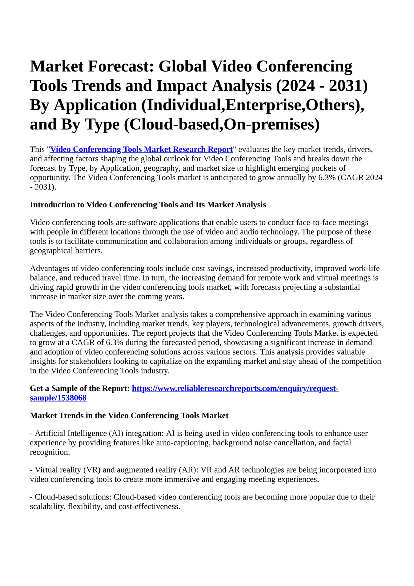 Reportprime - Market Forecast: Global Video Conferencing Tools Trends ... Reportprime - Market Forecast: Global Video Conferencing Tools Trends ...