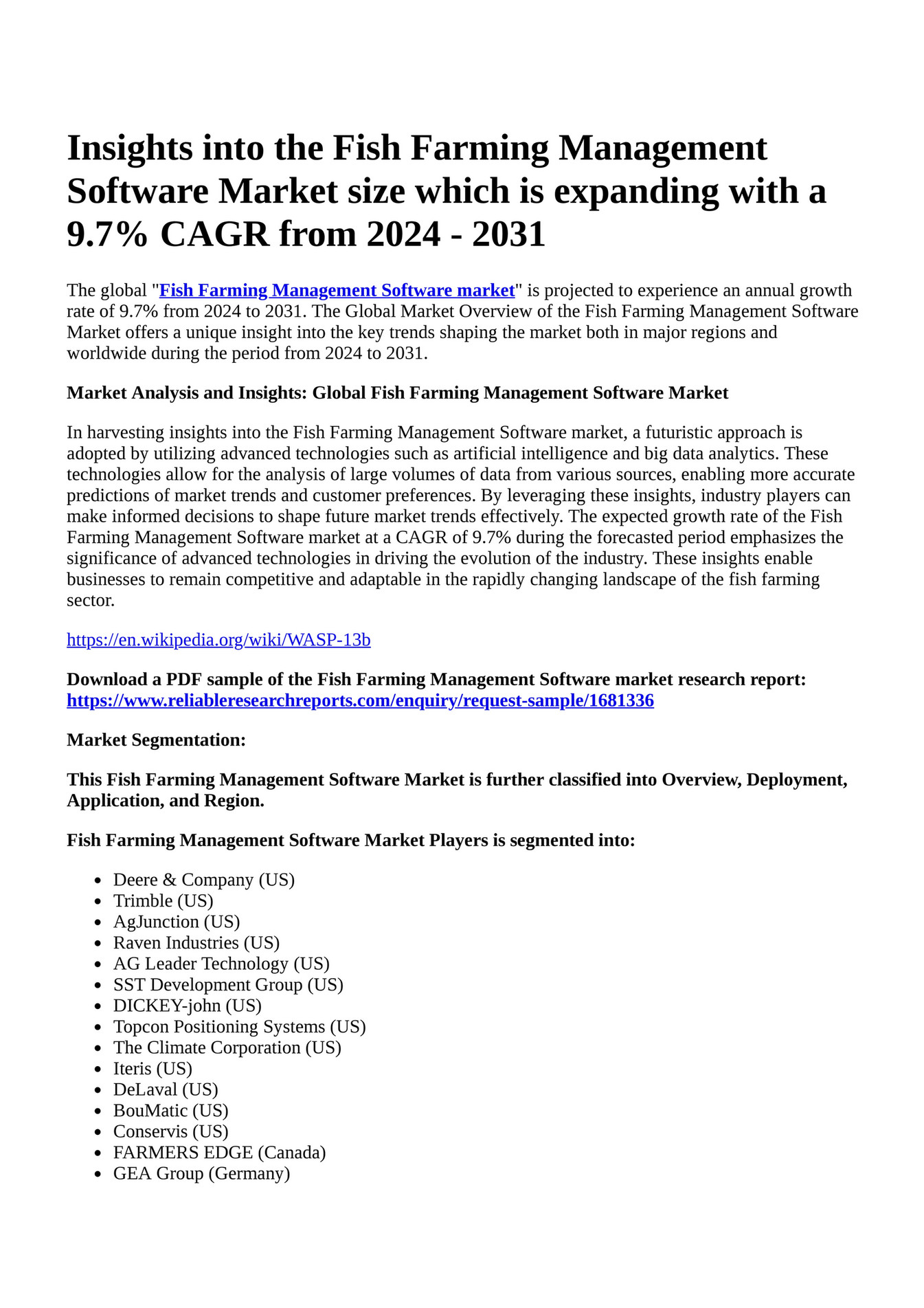 Reportprime - Insights into the Fish Farming Management Software Market ...