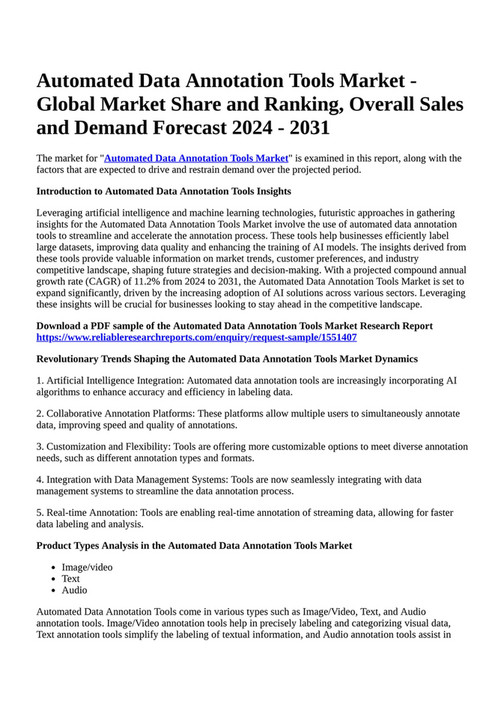 Reportprime - Automated Data Annotation Tools Market - Global Market ... Reportprime - Automated Data Annotation Tools Market - Global Market ...