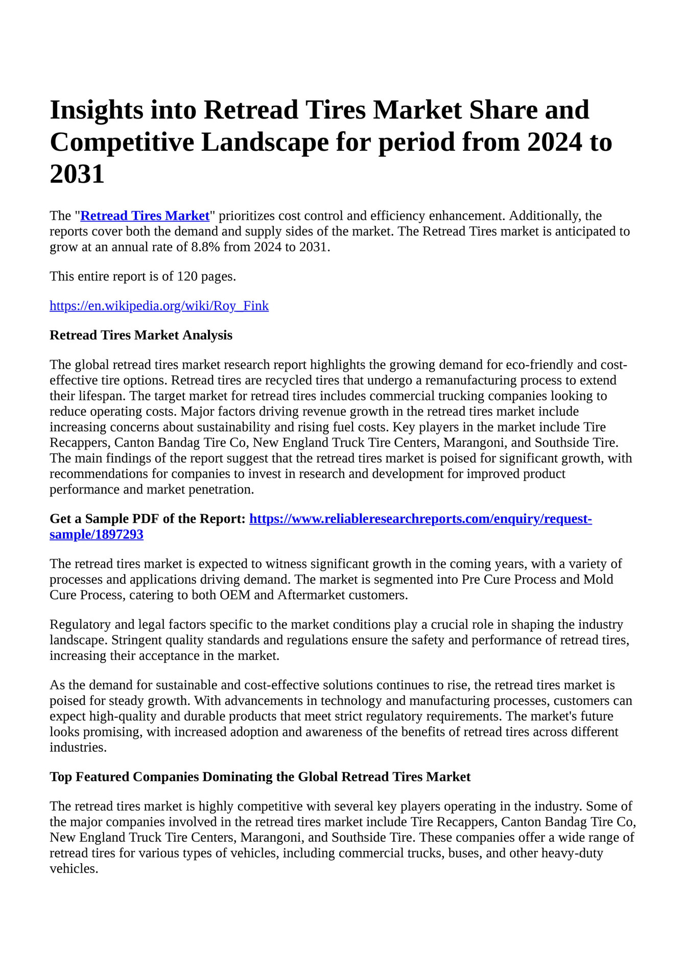 Reportprime - Insights into Retread Tires Market Share and Competitive ...