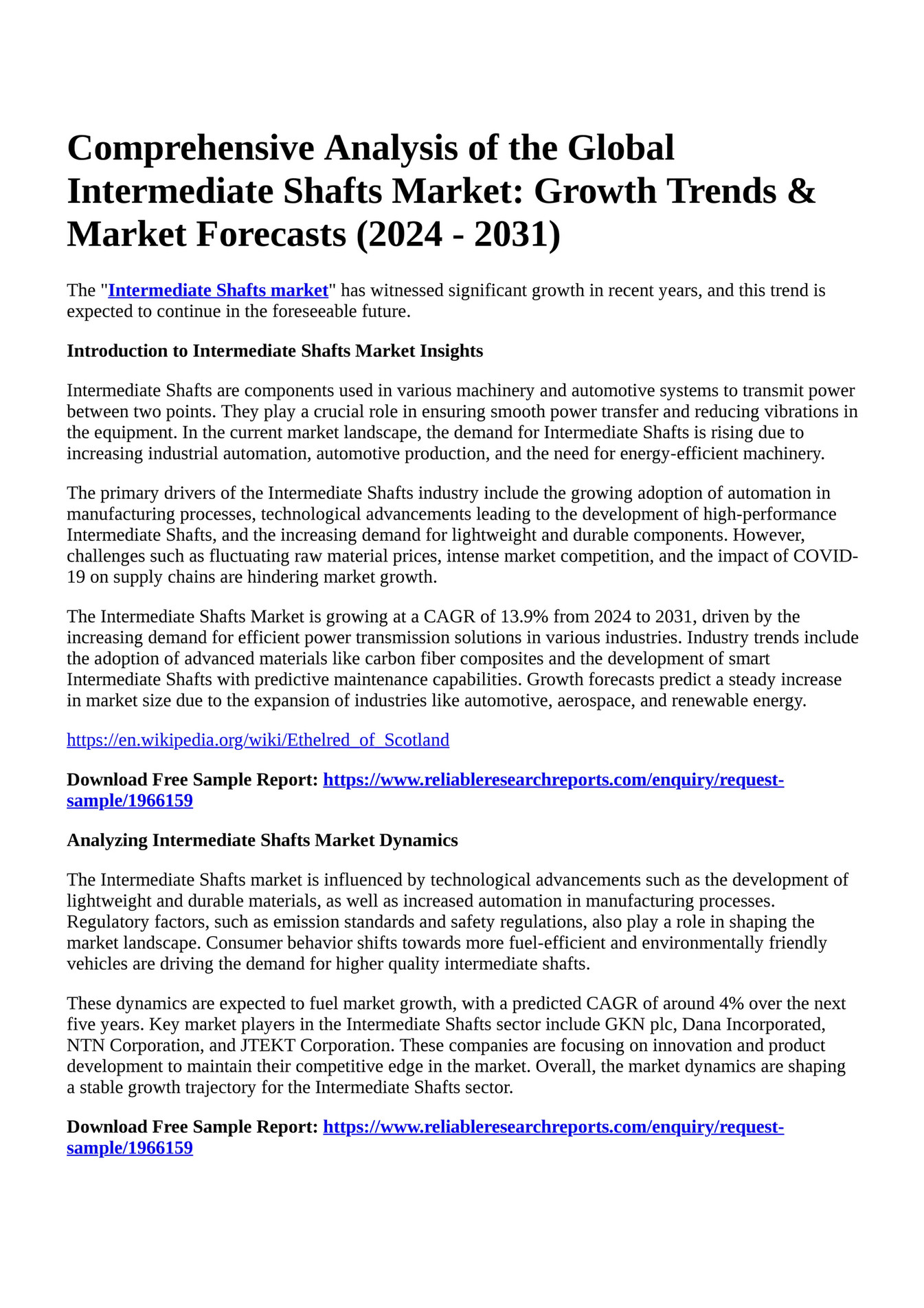 Reportprime - Comprehensive Analysis of the Global Intermediate Shafts ...