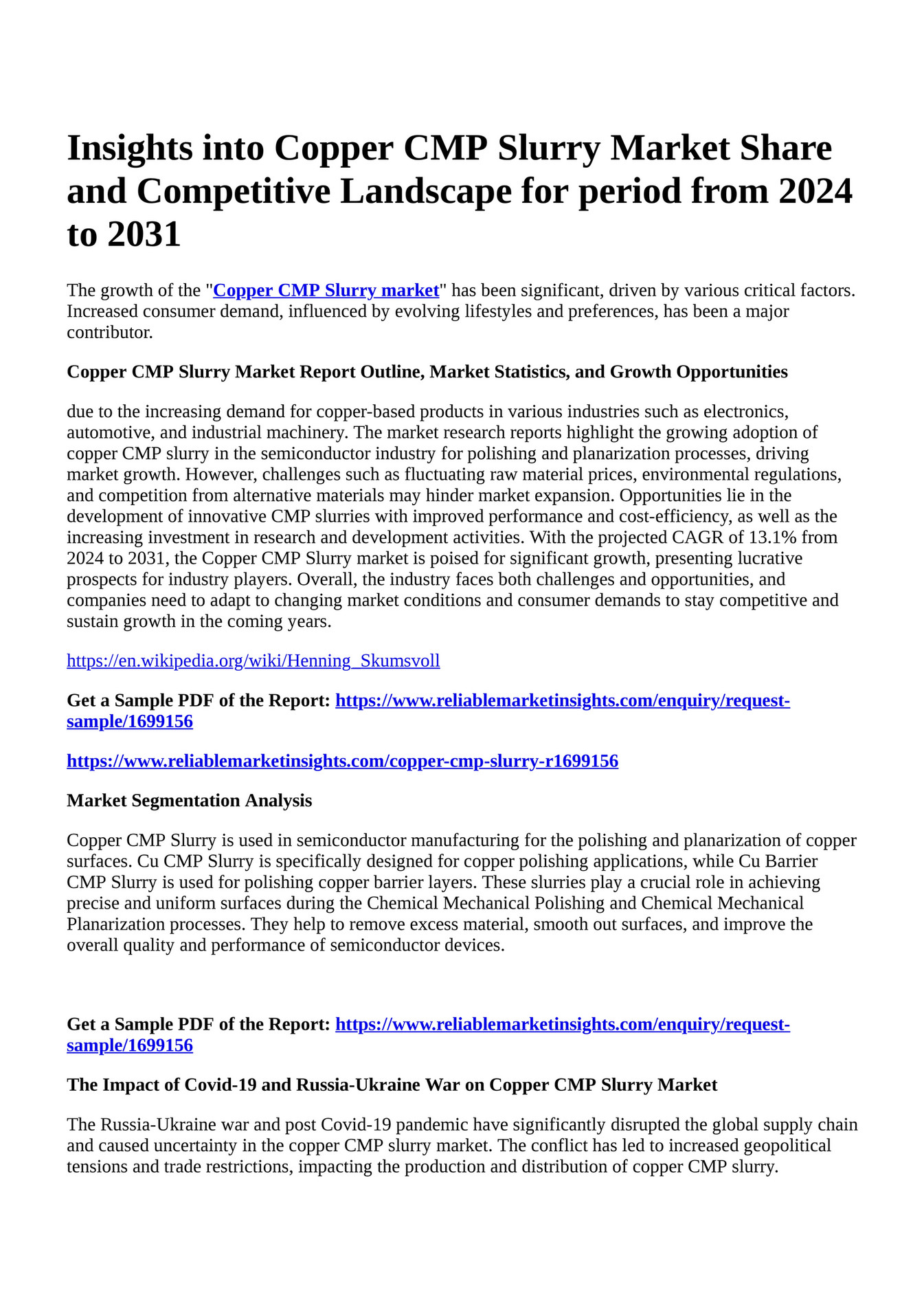Reportprime - Insights into Copper CMP Slurry Market Share and ...