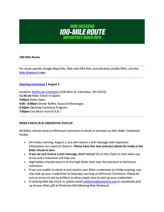 Pelotonia - 100-Mile route info - Page 1