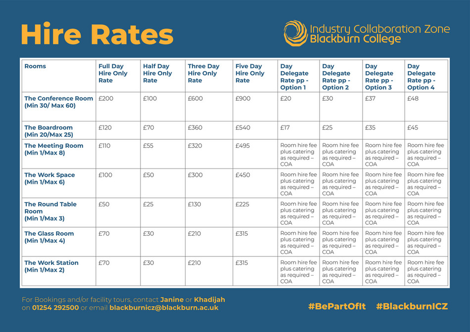 Blackburn College - ICZ Hire Rates - Page 1 - Created with Publitas.com
