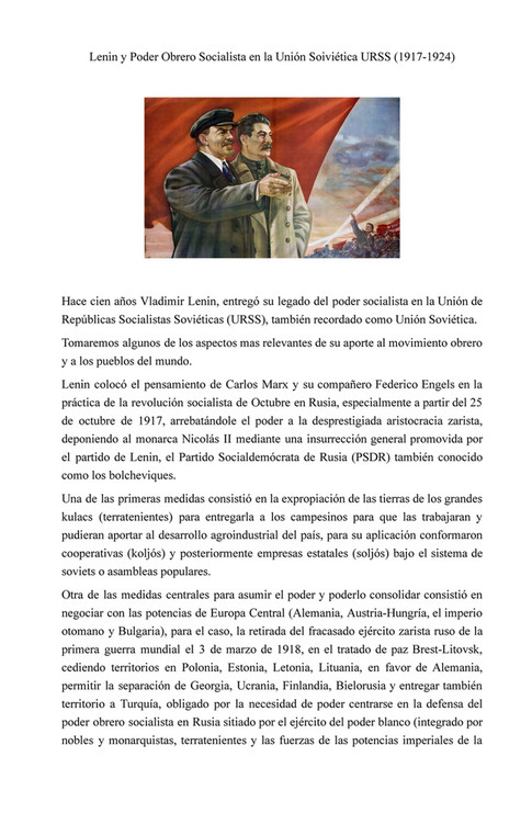 Comunidad - Lenin y Poder Obrero Socialista en la Unión Soviética URSS (1917-1924) - Página 1 ...