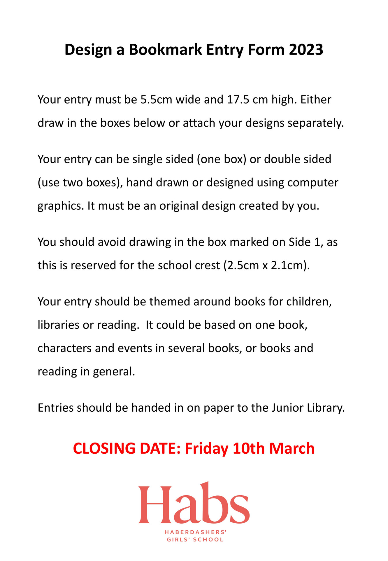 My publications - Design a Bookmark Competition Entry Form - Page 1 ...