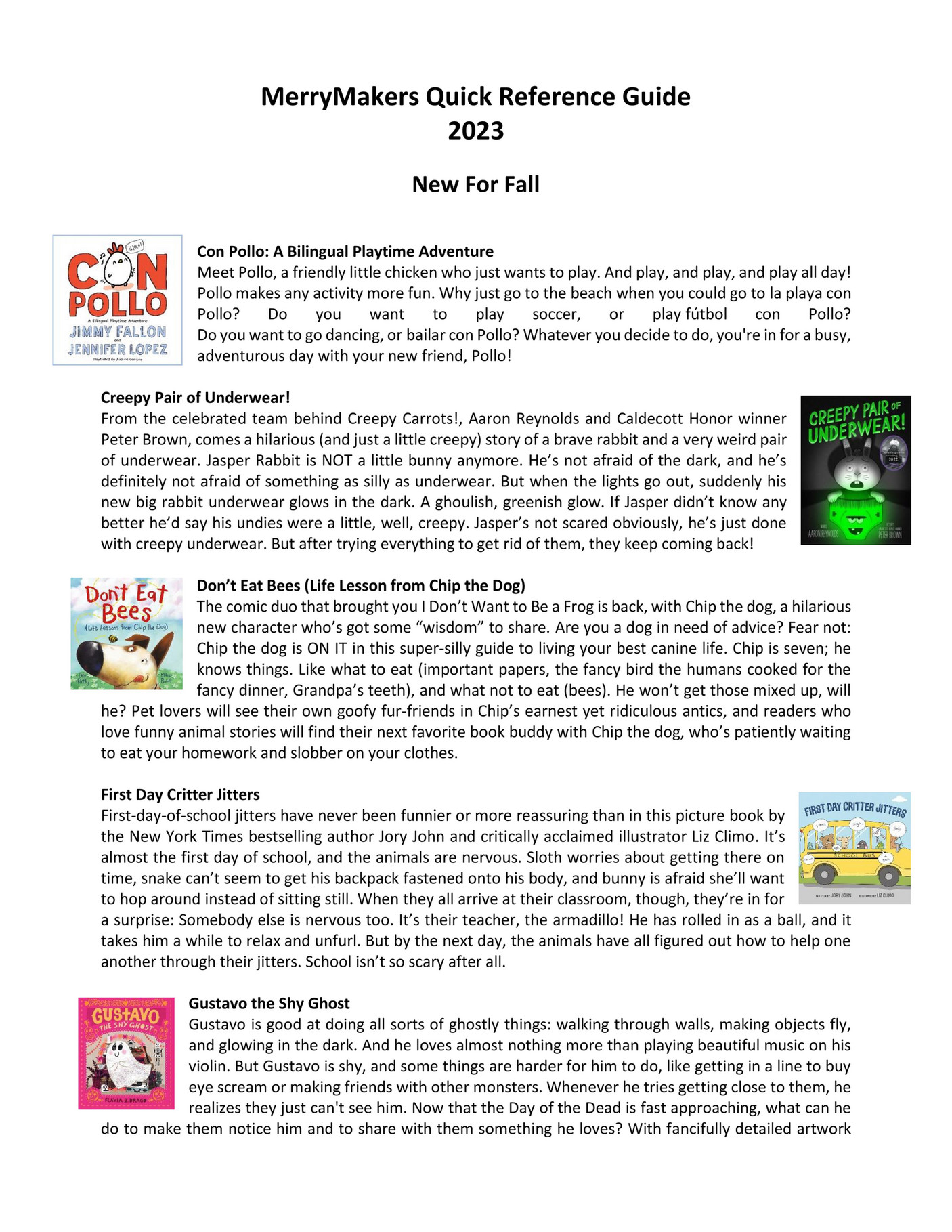 MerryMakers - Quick Reference Guide 2023 - Page 1