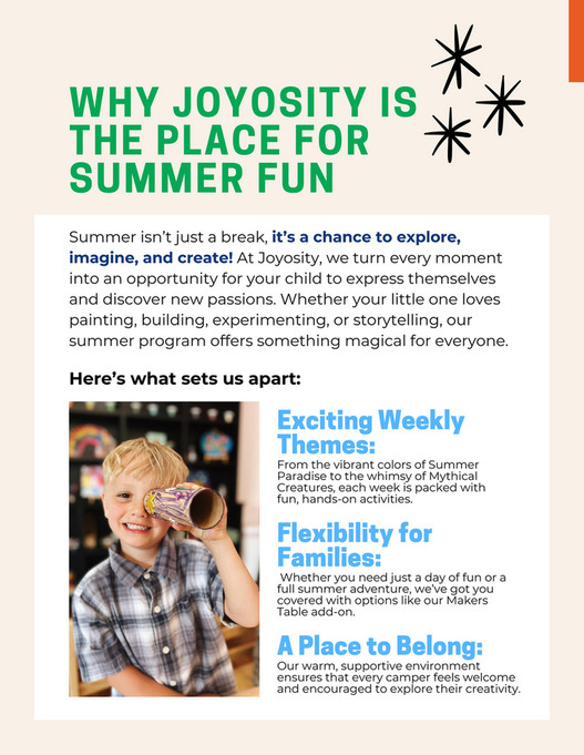 Joyosity Creative Space Summer Camps 2025 Handbook - Page 8-9